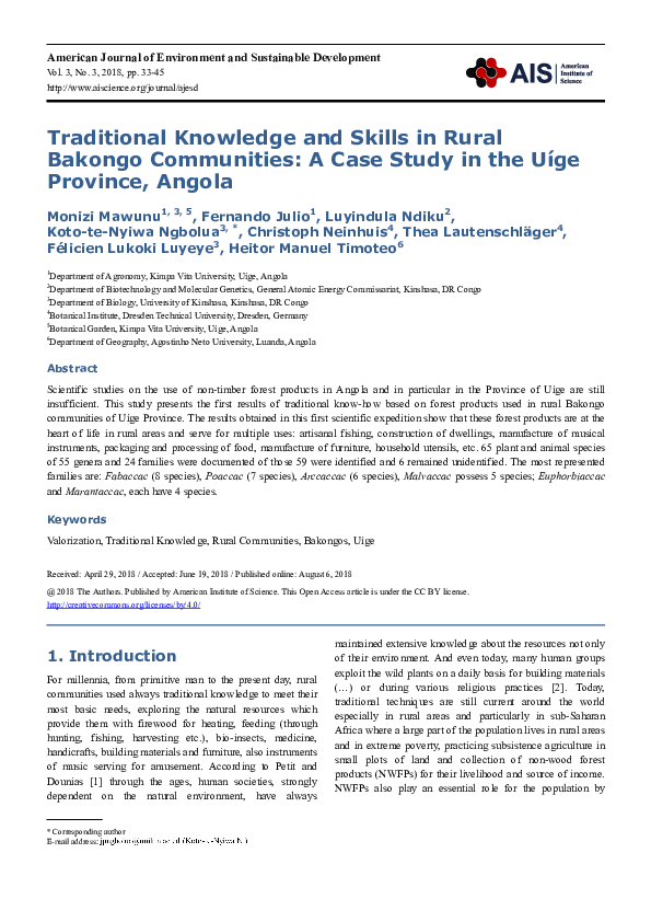 (PDF) Traditional Knowledge and Skills in Rural Bakongo Communities : A ...