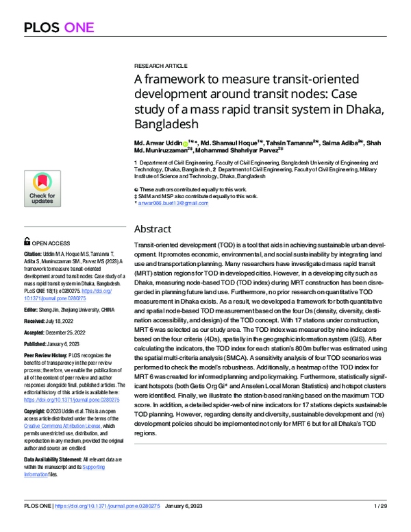 (PDF) A framework to measure transit-oriented development around transit nodes: Case study of a ...