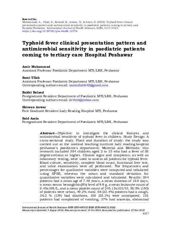 (PDF) Typhoid fever clinical presentation pattern and antimicrobial ...