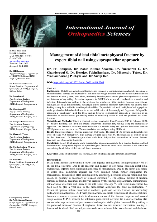 (PDF) Management of distal tibial metaphyseal fracture by expert tibial ...