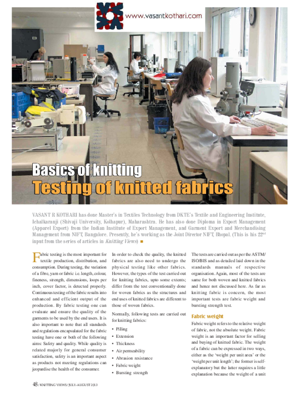 (PDF) Testing of Knitted Fabrics
