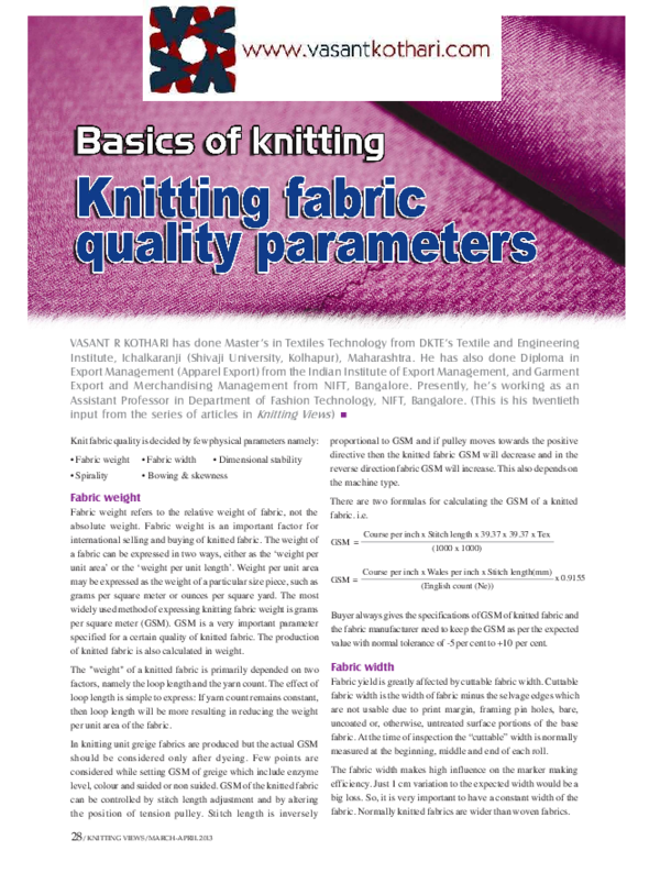 (PDF) Knitting Fabric Quality Parameters
