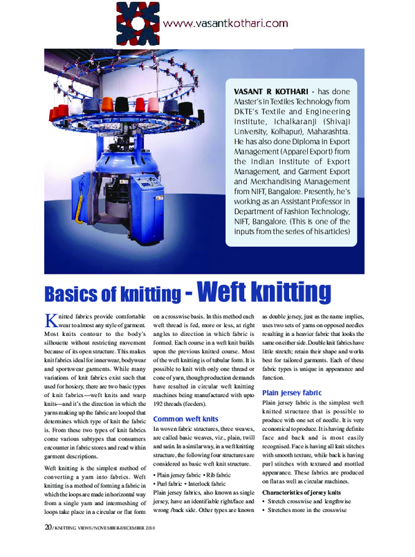 (PDF) Basics of Knitting - Weft Knitting