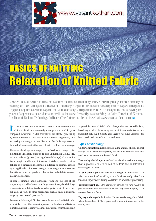 (PDF) Relaxation of Knitted Fabric