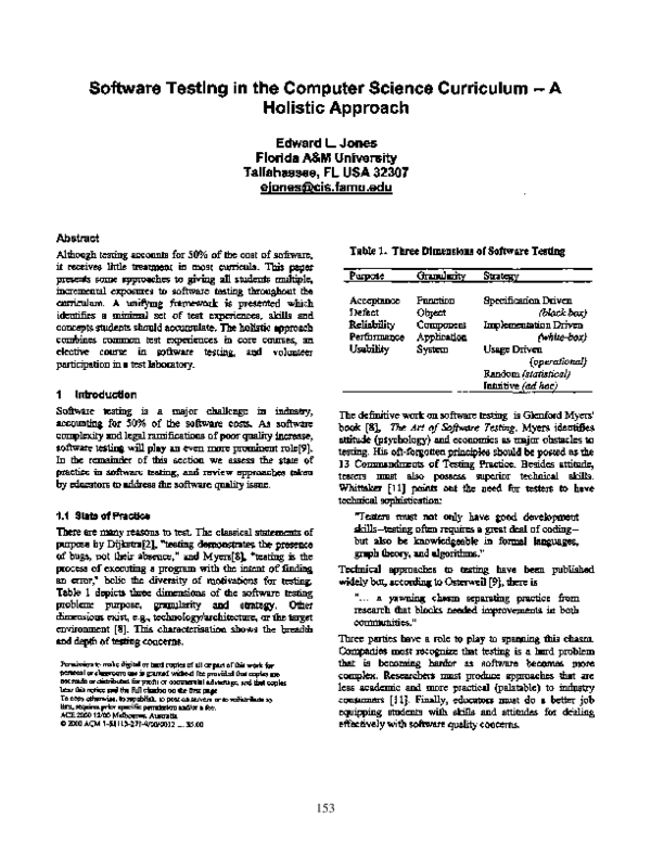 (PDF) Software testing in the computer science curriculum -- a holistic ...
