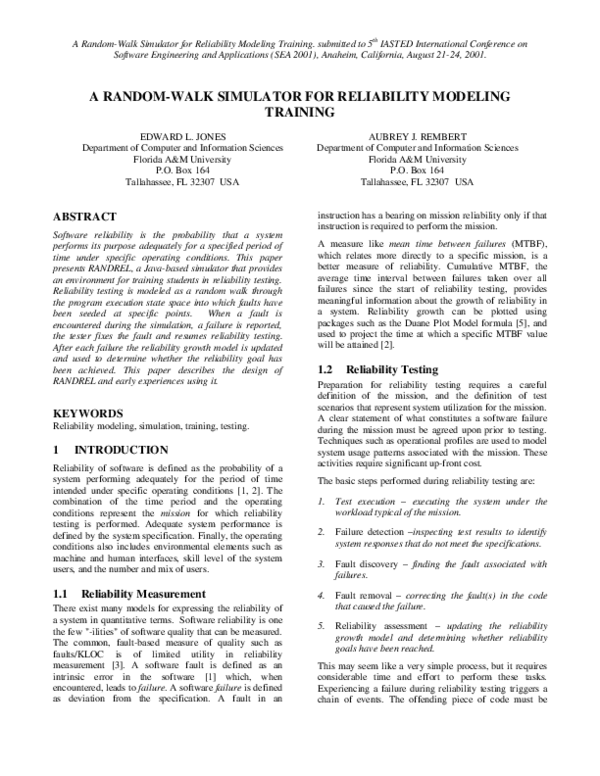 (PDF) A Random-Walk Simulator for Reliability Modeling Training