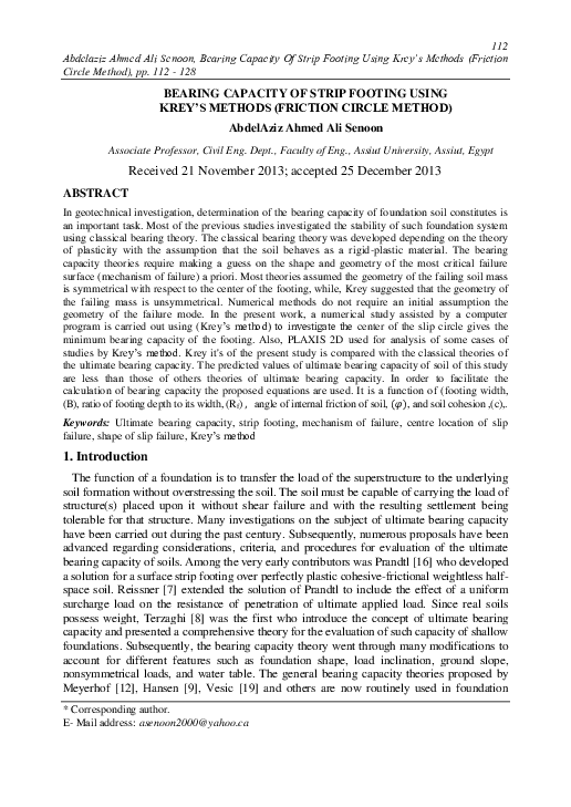 (PDF) Bearing Capacity of Strip Footing Using Krey’s Methods (Friction ...