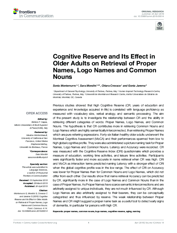 (PDF) Cognitive Reserve and Its Effect in Older Adults on Retrieval of ...