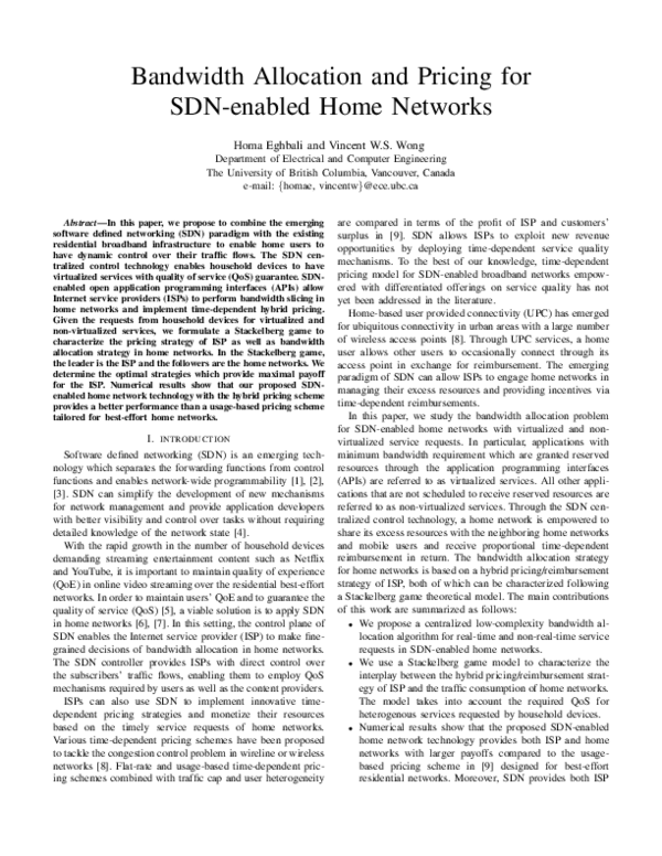 Pdf Bandwidth Allocation And Pricing For Sdn Enabled Home Networks