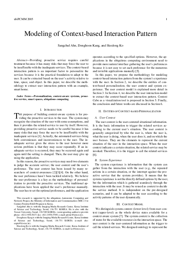 (PDF) Modeling of Context-based Interaction Pattern
