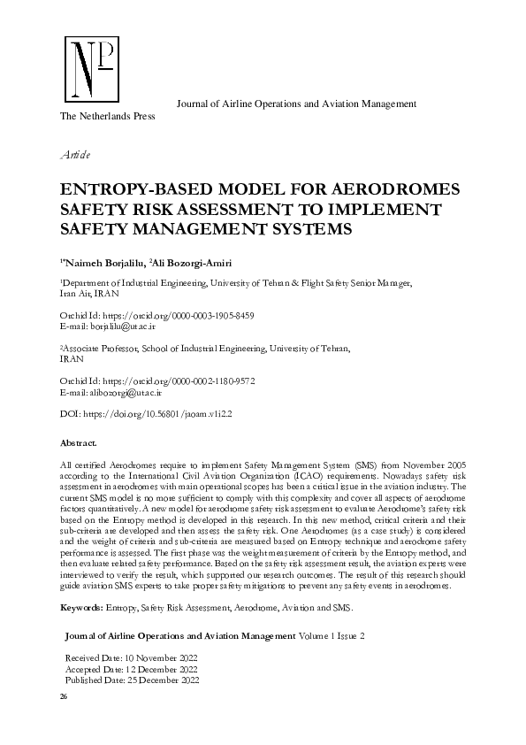 (PDF) Entropy-Based Model for Aerodromes Safety Risk Assessment to ...