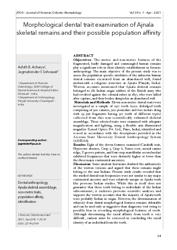 (PDF) Morphological dental trait examination of Ajnala skeletal remains ...
