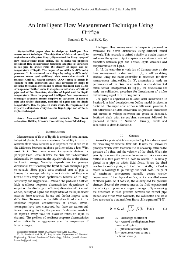 (PDF) An Intelligent Flow Measurement Technique Using Orifice