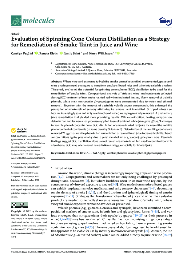(PDF) Evaluation of Spinning Cone Column Distillation as a Strategy for ...