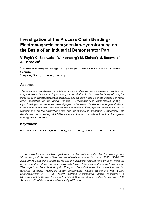 (PDF) Investigation of the Process Chain Bending-Electromagnetic ...