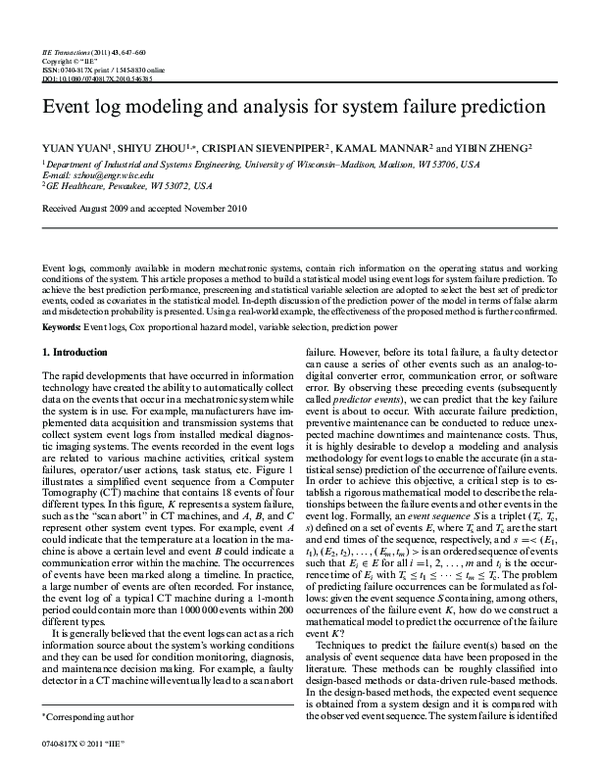 (PDF) Event log modeling and analysis for system failure prediction