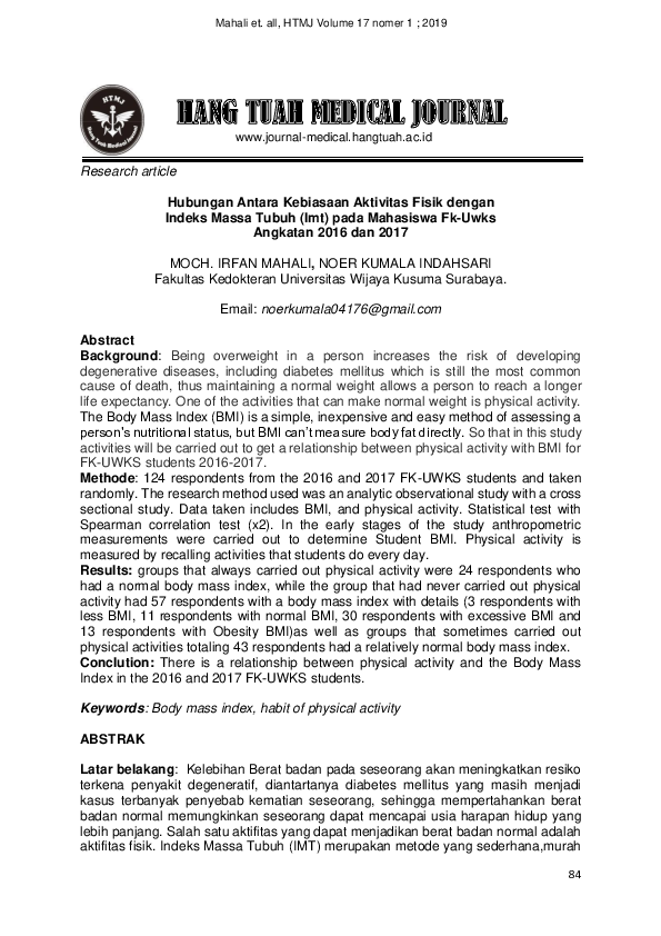 (PDF) Hubungan Antara Kebiasaan Aktivitas Fisik dengan Indeks Massa ...