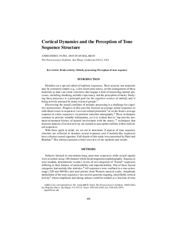 Pdf Cortical Dynamics And The Perception Of Tone Sequence Structure