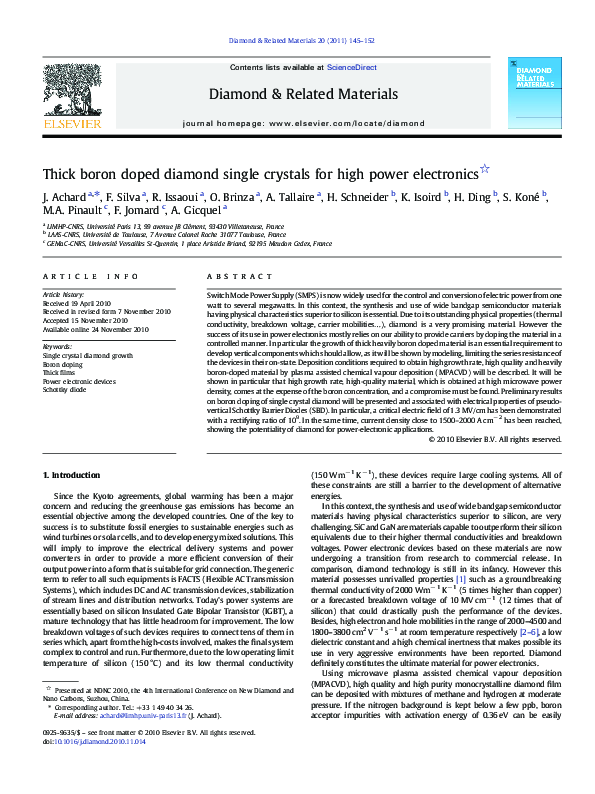 (PDF) Thick boron doped diamond single crystals for high power electronics