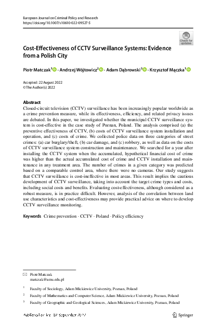 (PDF) Cost-Effectiveness of CCTV Surveillance Systems: Evidence from a ...