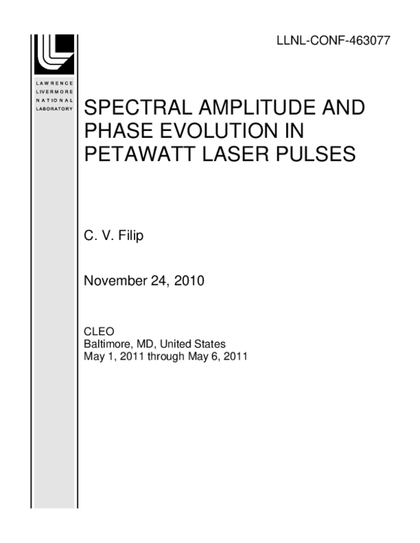 (PDF) Phase and Amplitude in Petawatt Laser Pulses