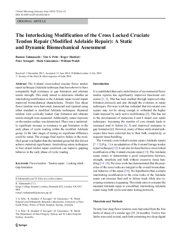 (PDF) The Interlocking Modification of the Cross Locked Cruciate Tendon ...