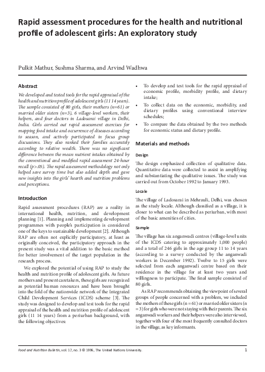 (PDF) Rapid Assessment Procedures for the Health and Nutritional ...