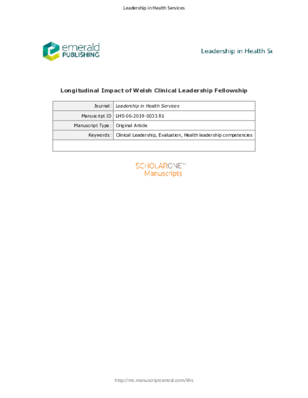 (PDF) Longitudinal impact of Welsh clinical leadership fellowship ...