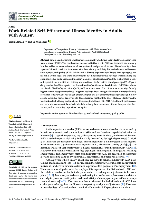 (PDF) Work-Related Self-Efficacy and Illness Identity in Adults with Autism
