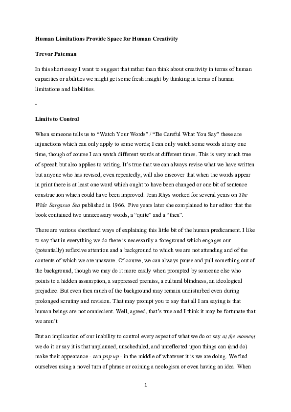 (DOC) Human Limitations Provide Space for Human Creativity