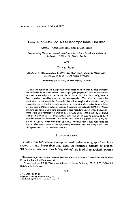 Pdf Easy Problems For Tree Decomposable Graphs 