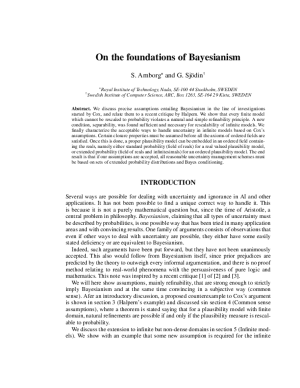 (PDF) On the foundations of Bayesianism