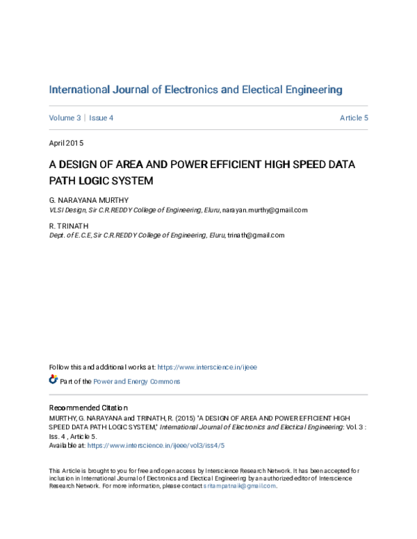 Pdf A Design Of Area And Power Efficient High Speed Data Path Logic System