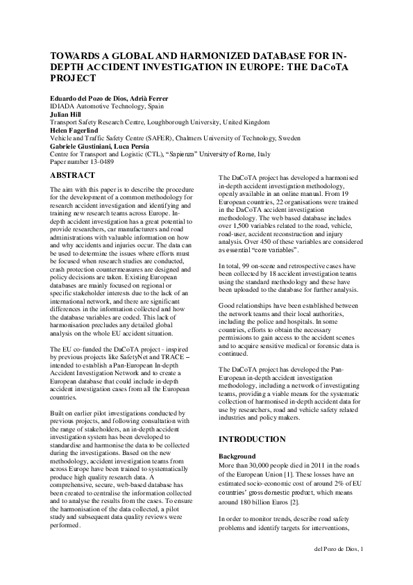 (PDF) Towards a Global and Harmonized Database for In-Depth Accident Investigation in Europe ...