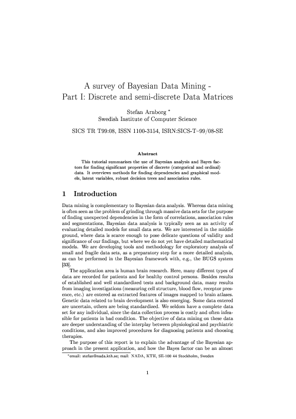 Pdf A Survey Of Bayesian Data Mining Part I Discrete And Semi