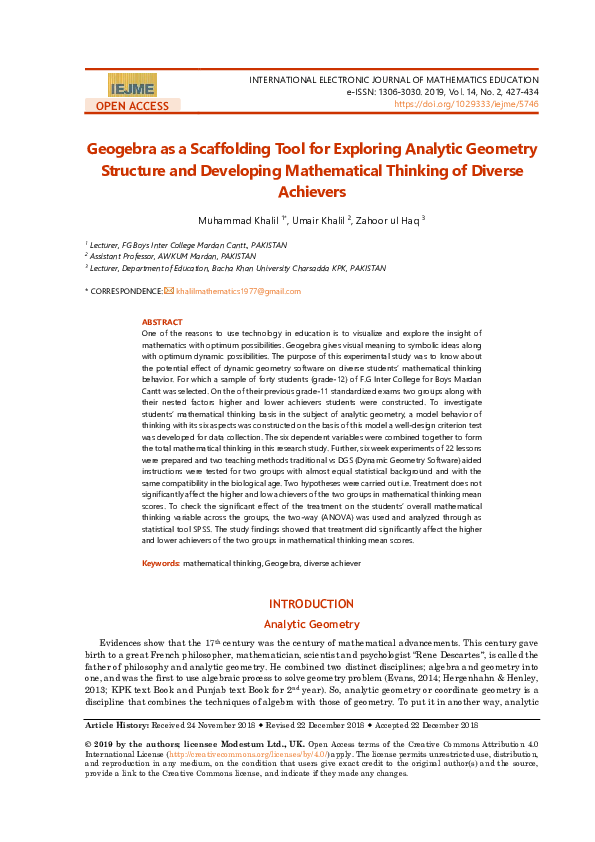 (PDF) Geogebra as a Scaffolding Tool for Exploring Analytic Geometry ...