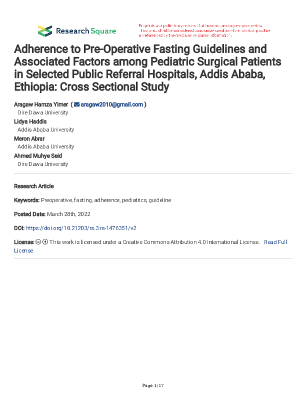 (PDF) Adherence to Pre-Operative Fasting Guidelines and Associated ...