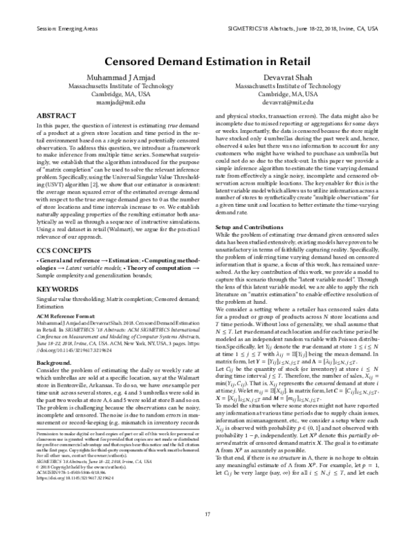 (PDF) Censored Demand Estimation in Retail