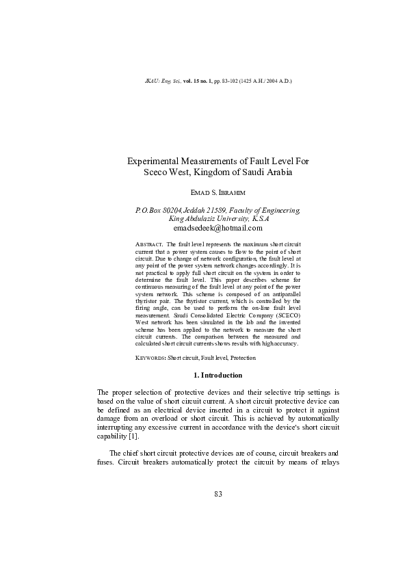 (PDF) Experimental Measurements of Fault Level For Sceco West, Kingdom ...