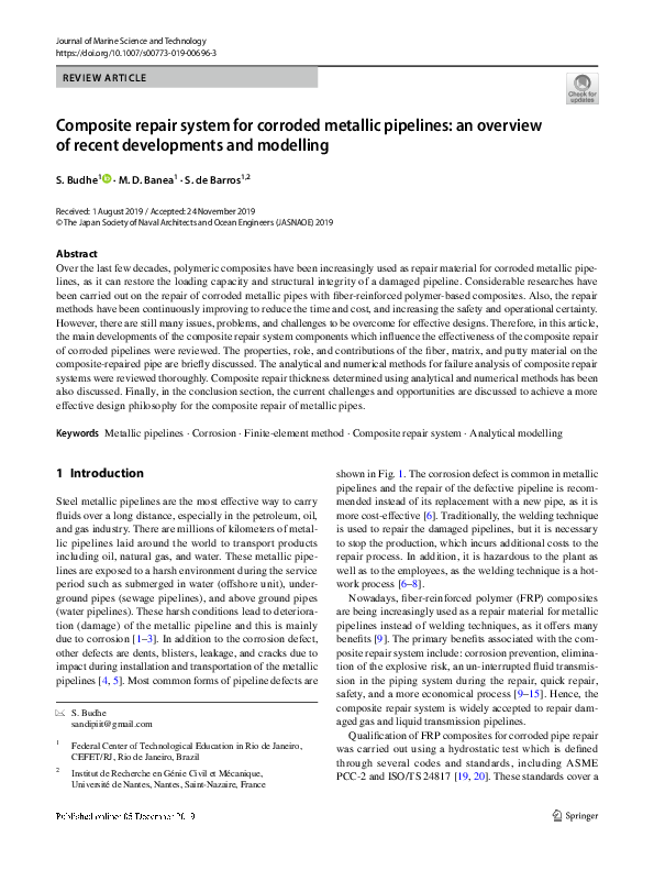 (PDF) Composite repair system for corroded metallic pipelines: an ...