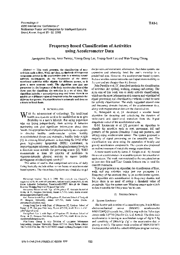 (PDF) Frequency based classification of activities using accelerometer data
