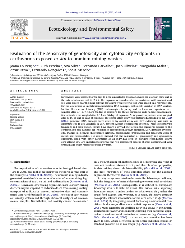 (PDF) Evaluation of the sensitivity of genotoxicity and cytotoxicity endpoints in earthworms ...