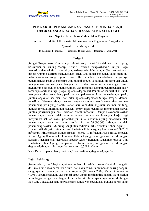 (PDF) Pengaruh Penambangan Pasir terhadap Laju Degradasi Agradasi Dasar ...