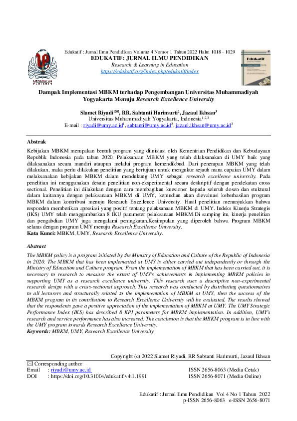 (PDF) Dampak Implementasi MBKM Terhadap Pengembangan Universitas Muhammadiyah Yogyakarta Menuju ...