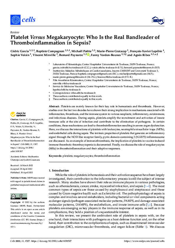 Pdf Thromboinflammation In Sepsis Platelets Vs Megakaryocytes