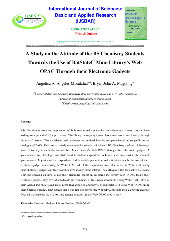 (PDF) A Study on the Attitude of the BS Chemistry Students Towards the ...