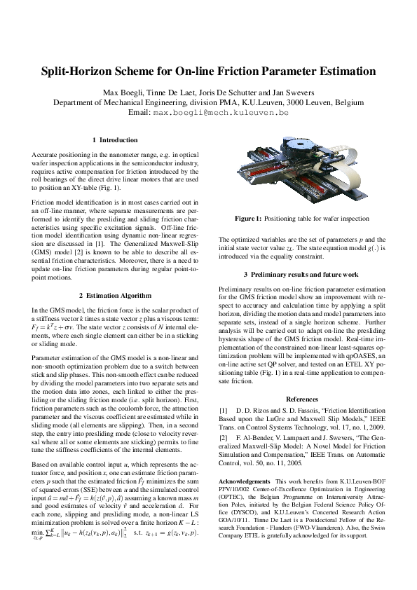 Pdf A Split Horizon Scheme For On Line Friction Parameter Estimation