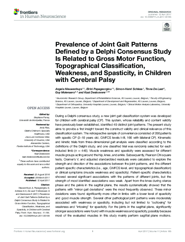 (PDF) Prevalence of Joint Gait Patterns Defined by a Delphi Consensus ...