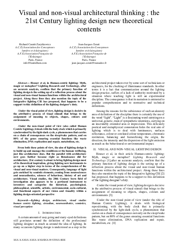 (PDF) Visual and non-visual architectural thinking : the 21st Century lighting design new ...