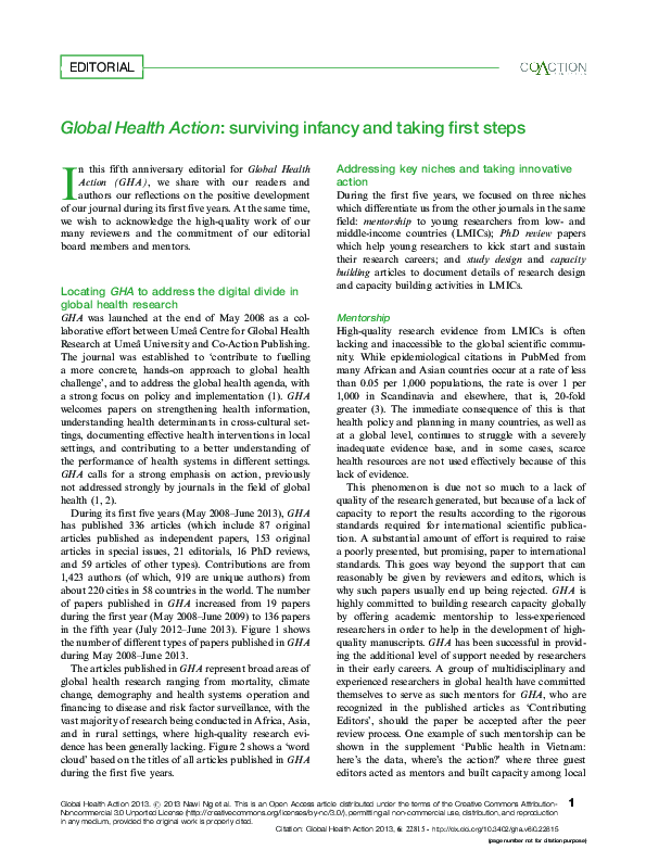(PDF) Global Health Action : surviving infancy and taking first steps